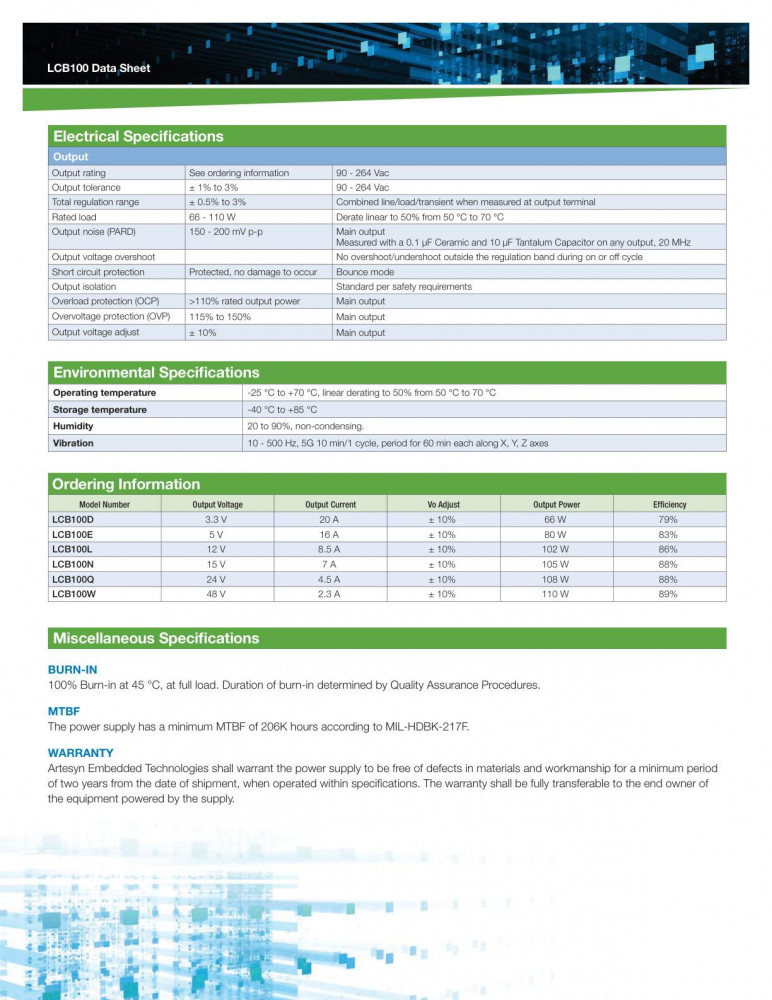Artesyn LCB100E datasheet page 2