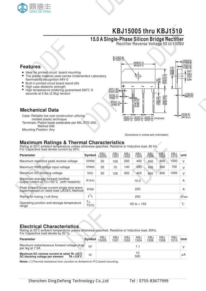 KBJ bridge rectifier technical document page 1
