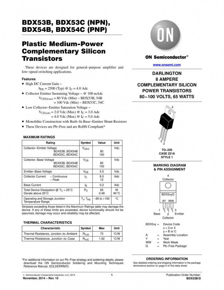 BDX54C datasheet page 1