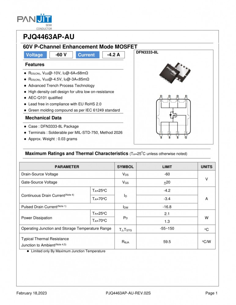 PJQ4463AP-AU datasheet page 1