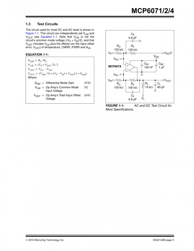 MCP6071 technical document page 5