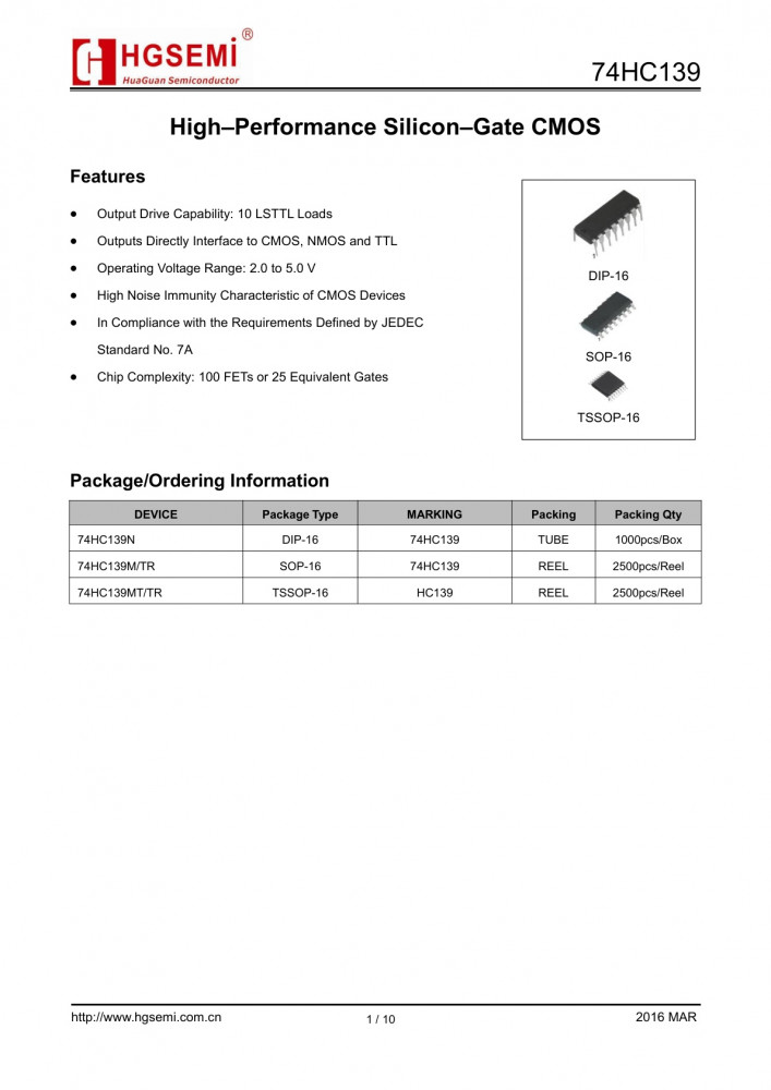 74HC139N datasheet page 1