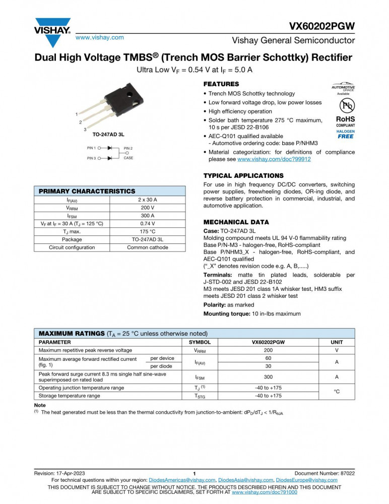 VX60202PGW datasheet page 1