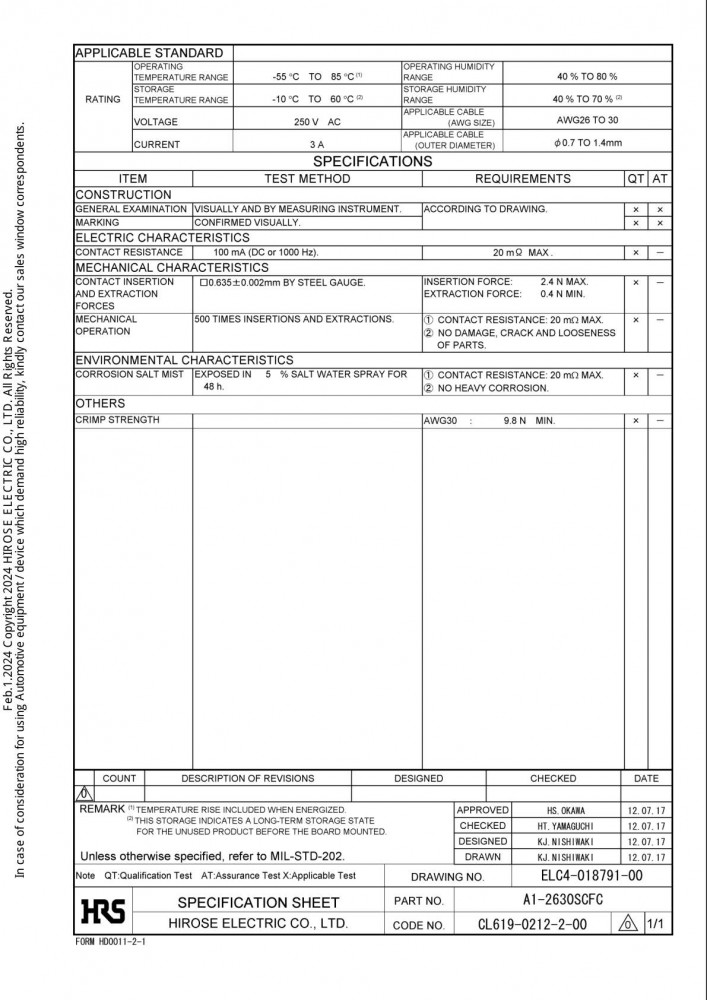 HRS A1-2630SCFC specification sheet