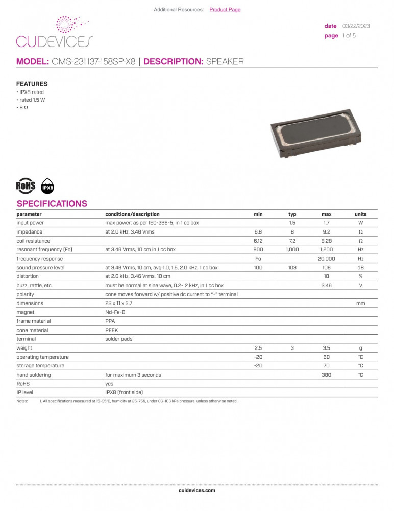 CMS-231137-158SP-X8 datasheet page 1