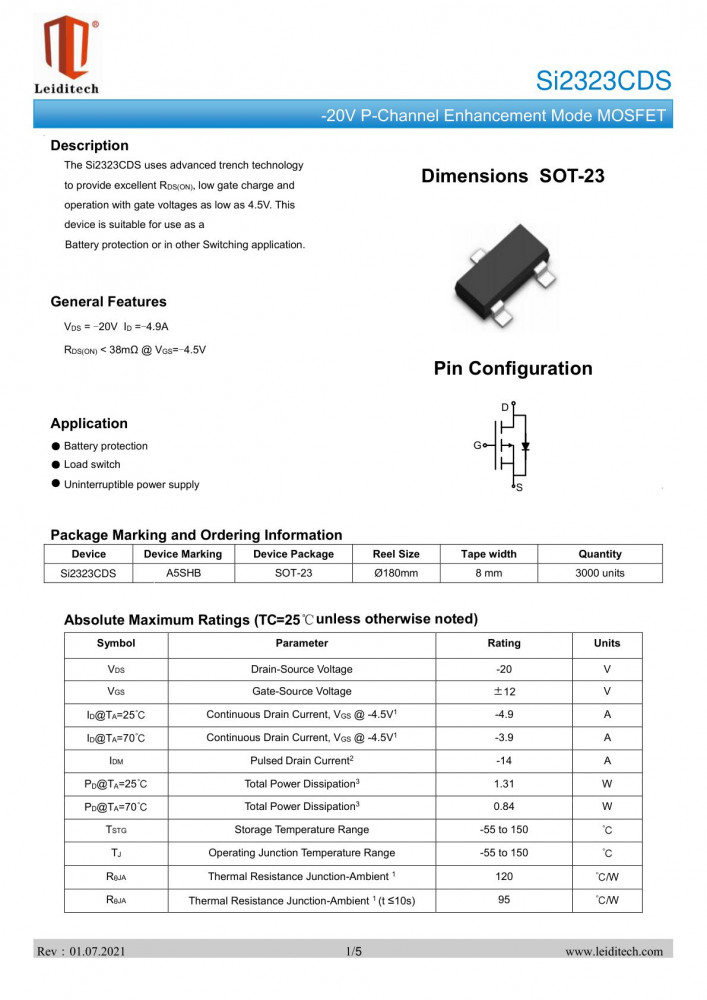 Si2323CDS datasheet page 1