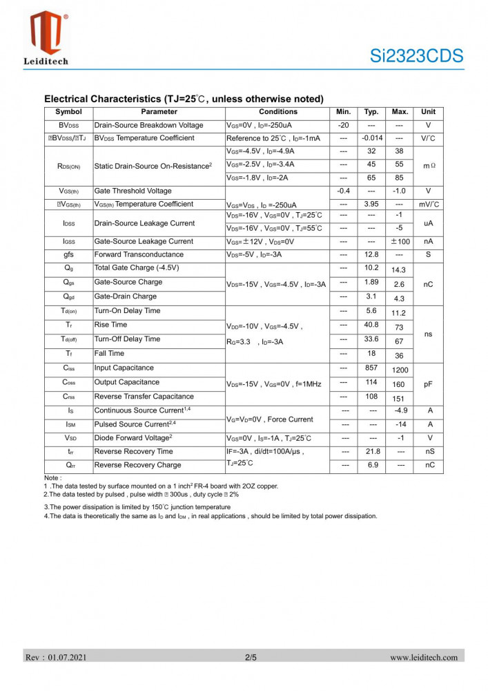 Si2323CDS datasheet page 2