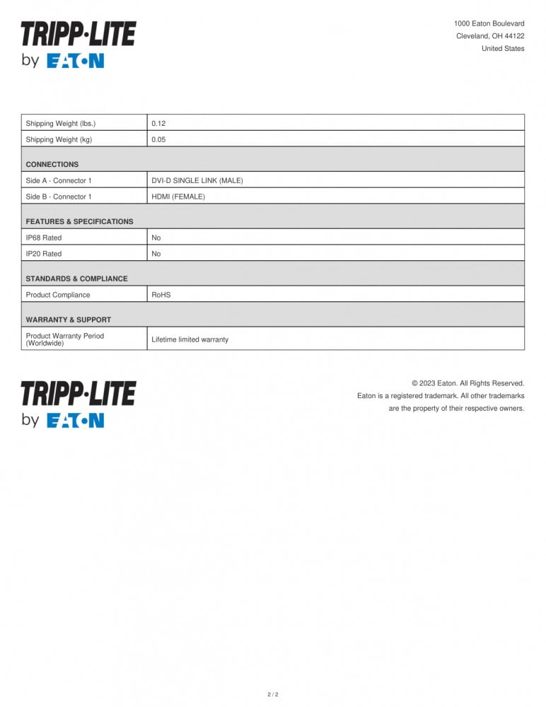 EATON P130-08N technical document page 2