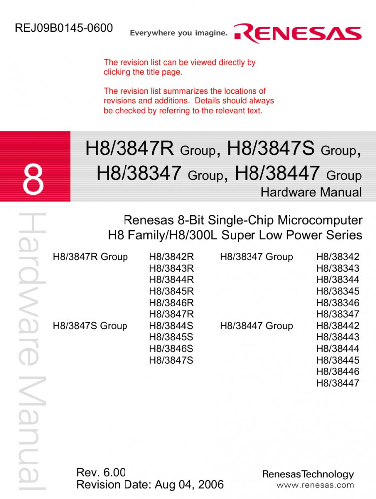 Renesas H8/3847R hardware manual page 1