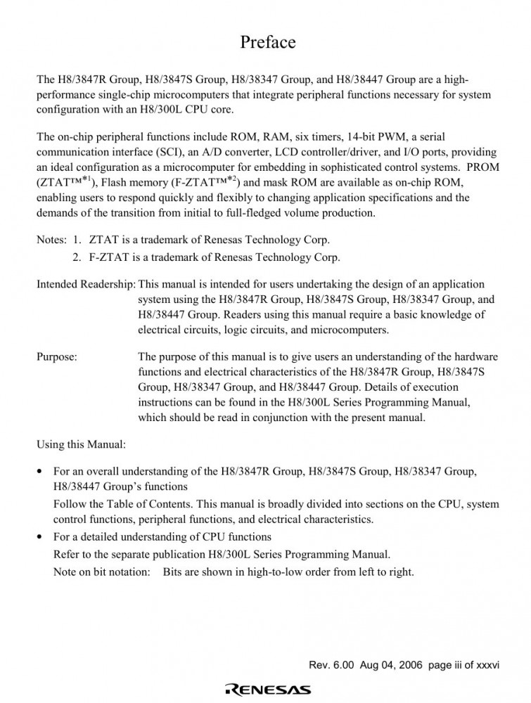 Renesas H8/3847R hardware manual page 3