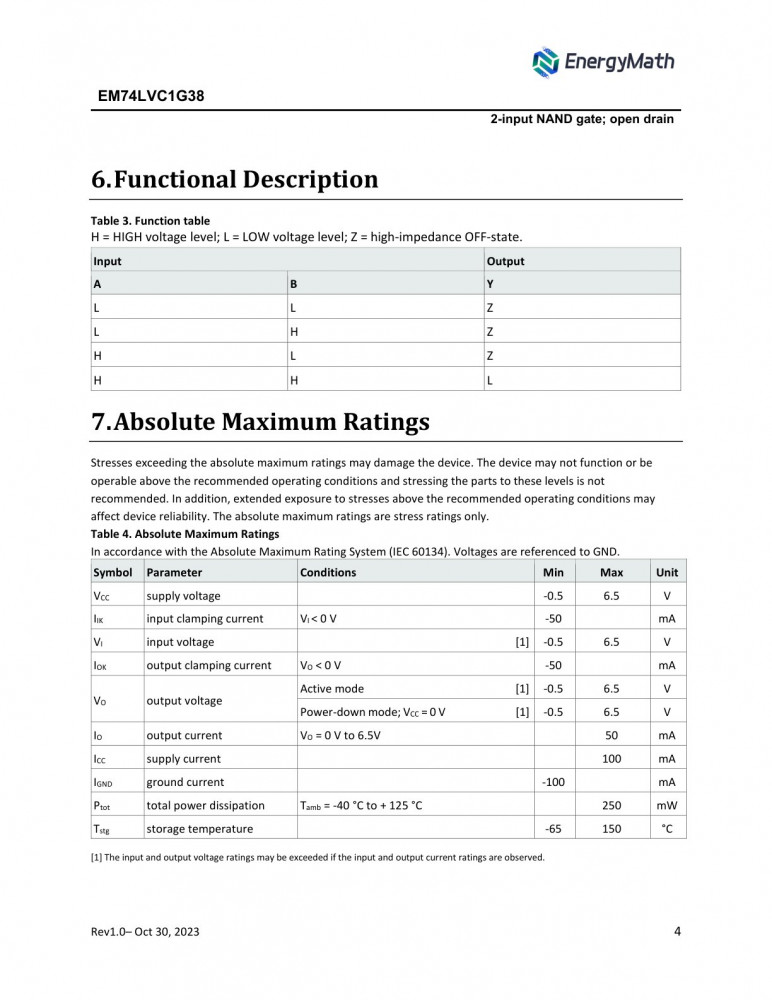 EM74LVC1G38GV datasheet page 4
