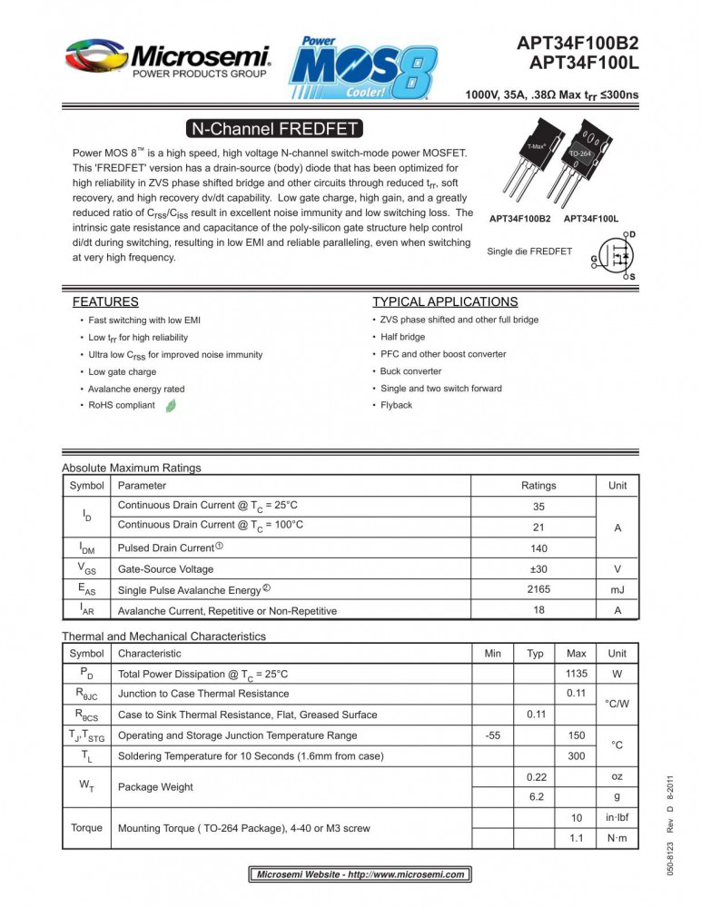 APT34F100L technical document page 1