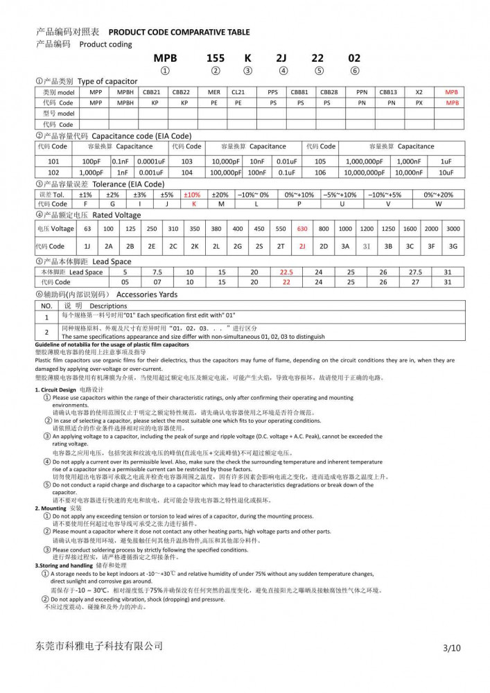 KYET MPB155K2J2202 specification page 3