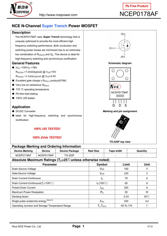NCEP0178AF datasheet page 1