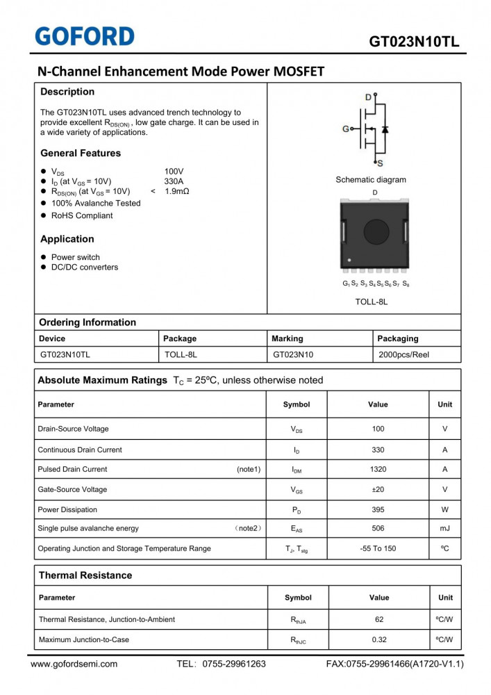 GT023N10TL datasheet page 1