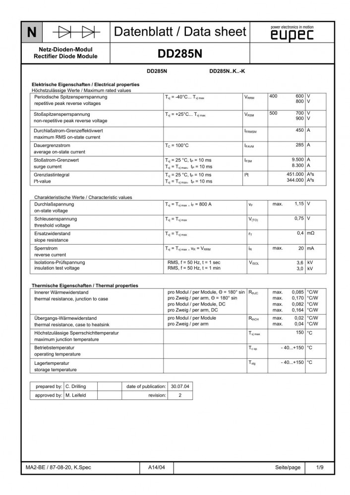 DD285N04K datasheet page 1