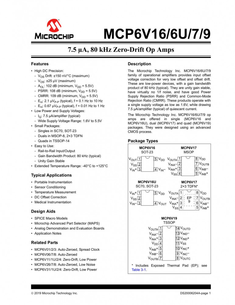 MCP6V16U datasheet page 1