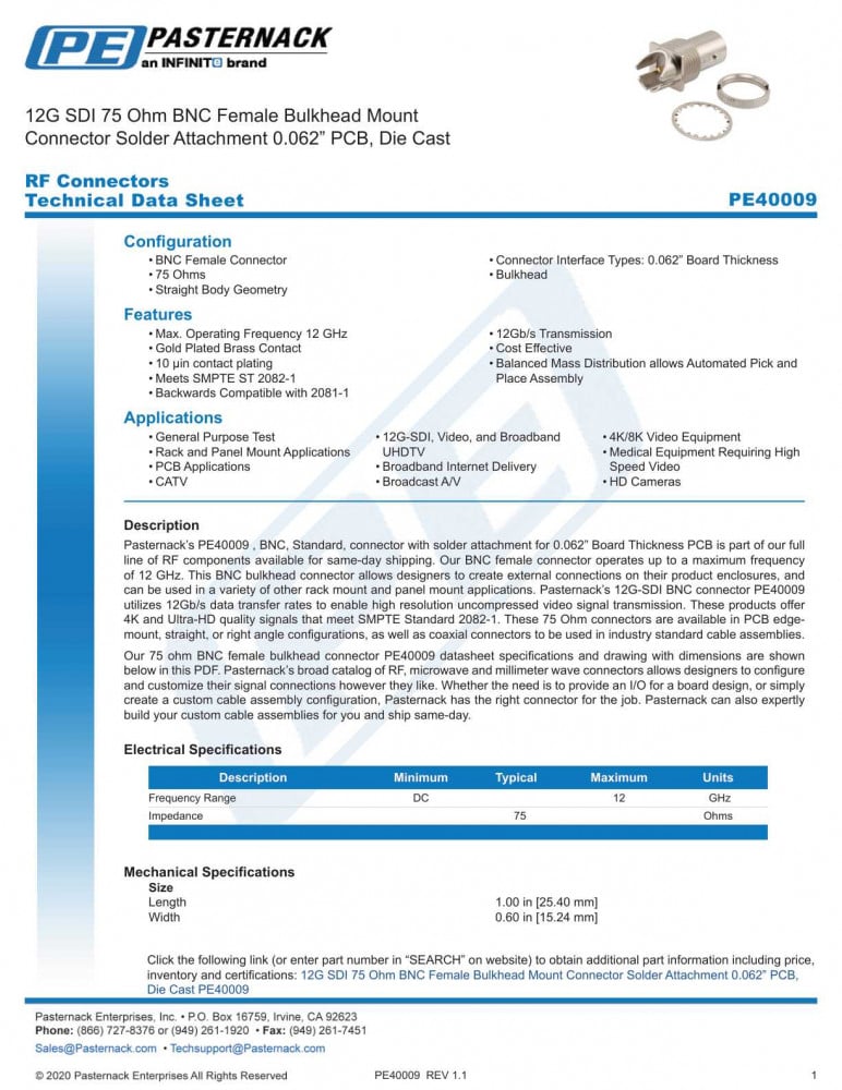 PE40009 datasheet page 1