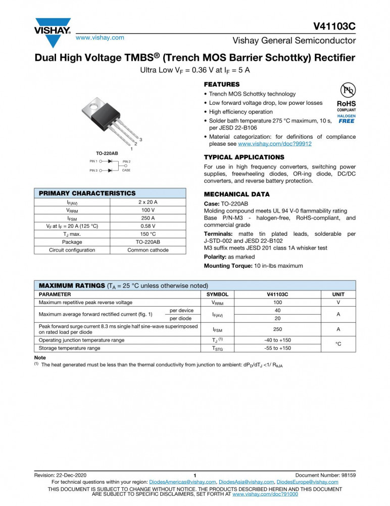 V41103C-M3/P datasheet page 1