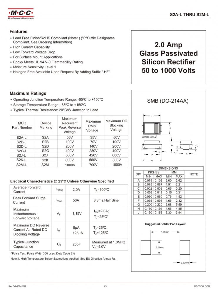 MCC S2M-LTP datasheet page 1