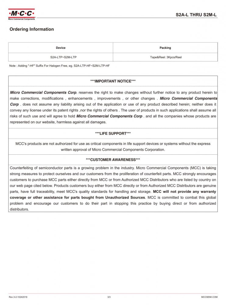 MCC S2M-LTP datasheet page 3