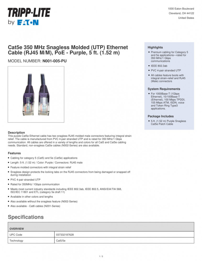 N001-005-PU technical document page 1