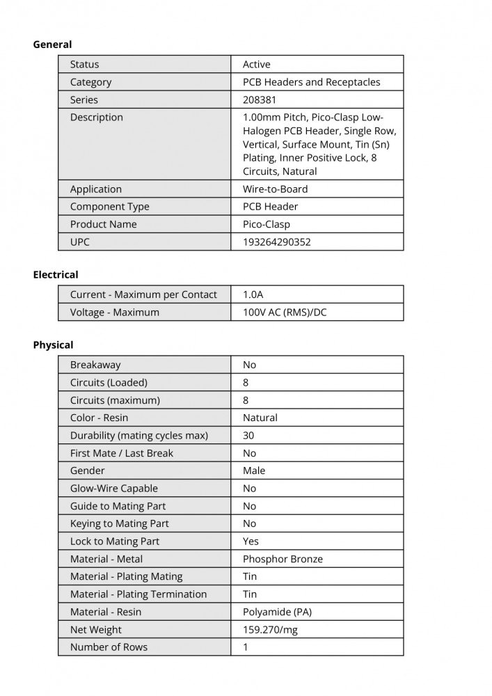 Technical document page 2 for MOLEX 2083810809