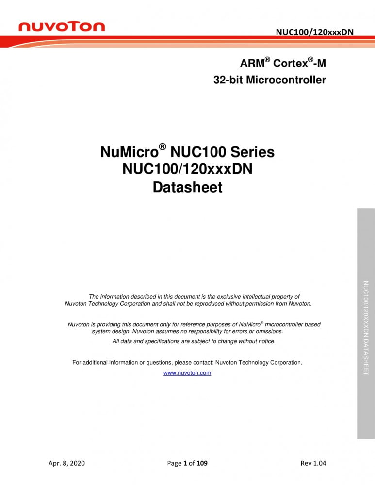 NUC100 datasheet page 1