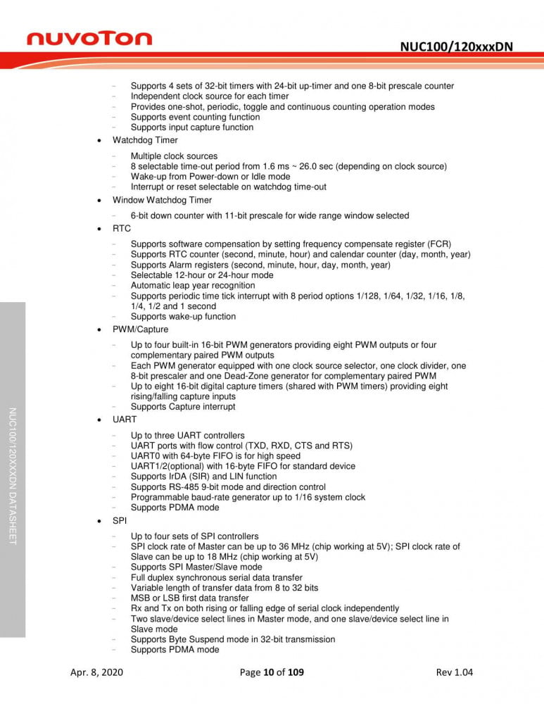 NUC100 datasheet page 10