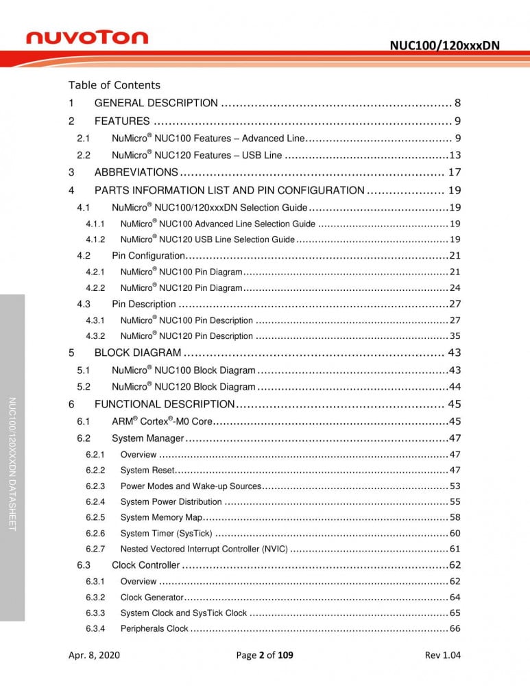 NUC100 datasheet page 2