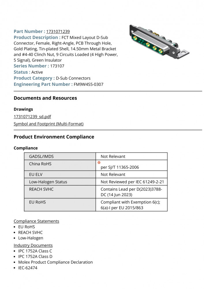 MOLEX 1731071239 technical drawing preview, page 1