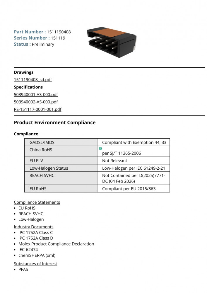 Molex Milli-Grid specification document preview, page 1