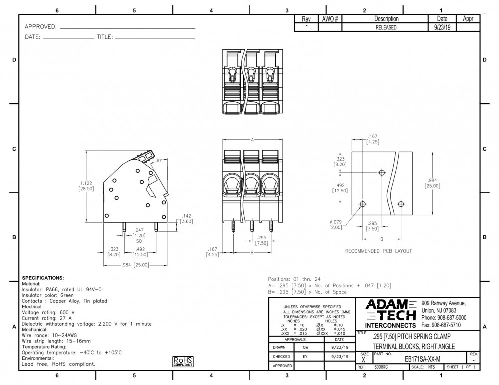 ADAM TECH EB171SA-XX-M terminal block product drawing