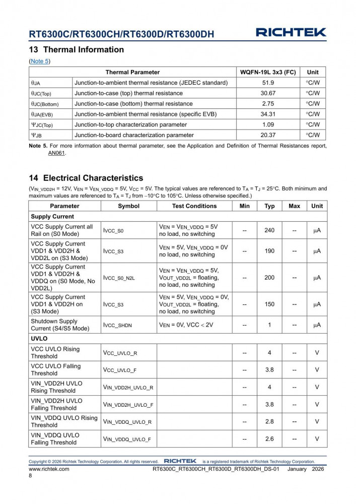 RT6300 family datasheet preview, page 8