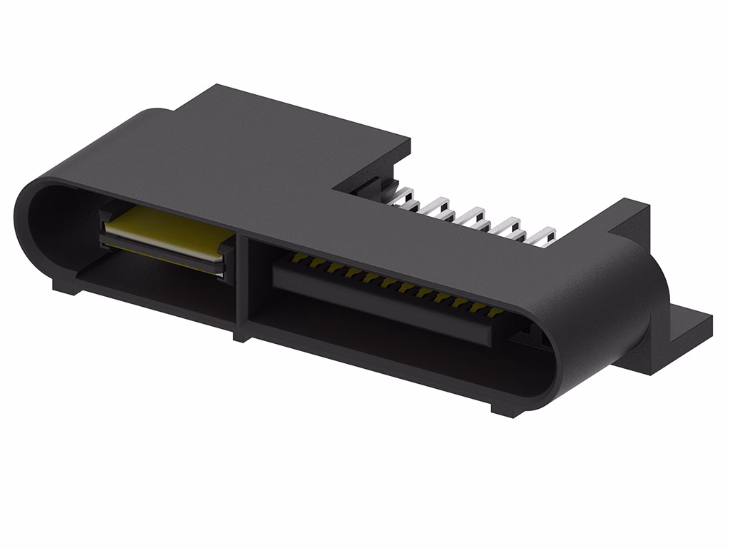 EXTreme LPHPower Plug, Right-Angle, 4 Power Contacts, 24 Signal Contacts, Select Gold (Au) Plating, for 1.57mm Thick PC Board, with Press-fit Plastic Pegs