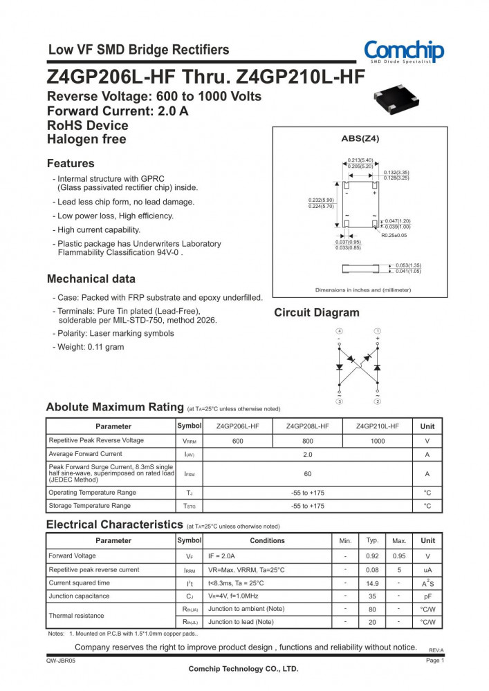 Z4GP208L-HF datasheet page 1