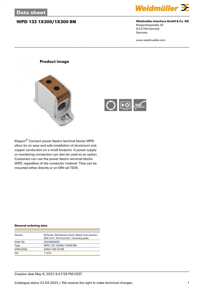 WPD 133 product documentation page 1