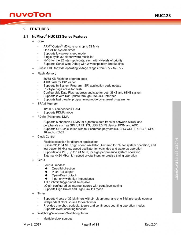 NUC123 datasheet page 9