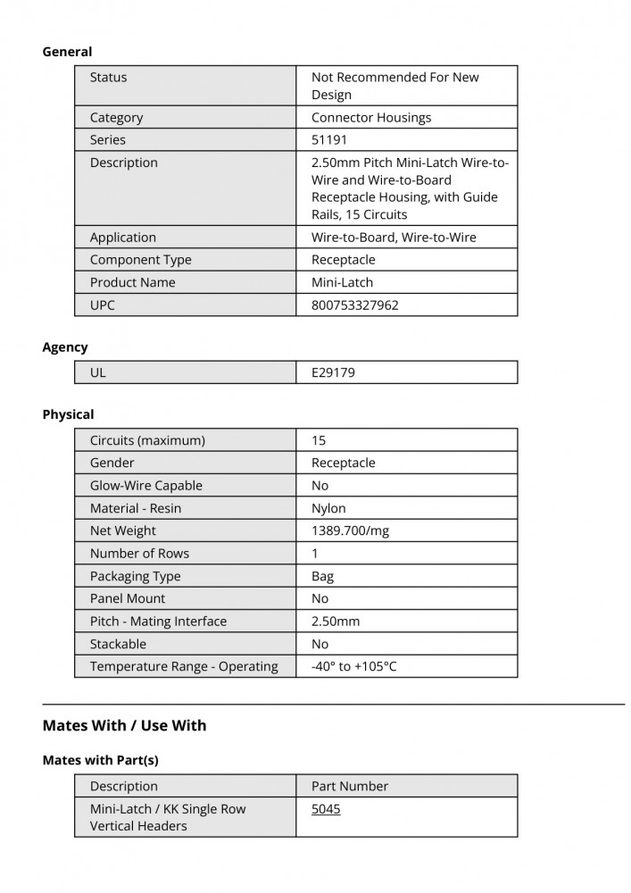 Technical document image 2 for MOLEX 511911500