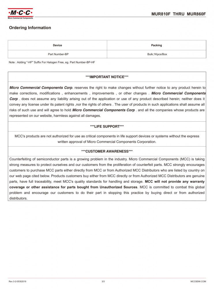 MUR860F-BP datasheet page 3