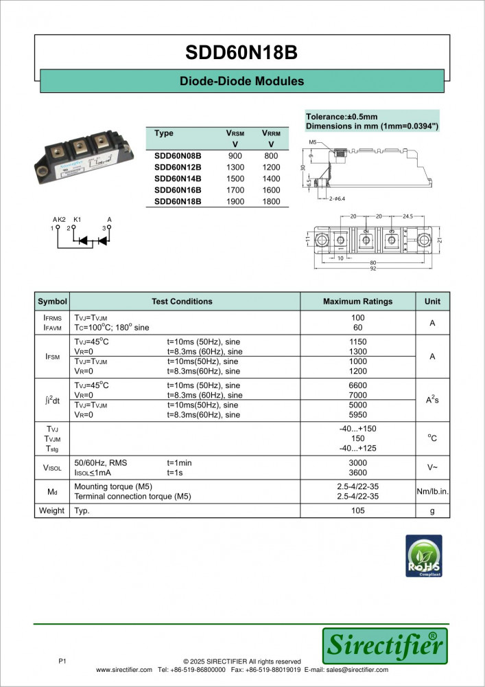 SDD60N18B datasheet page 1