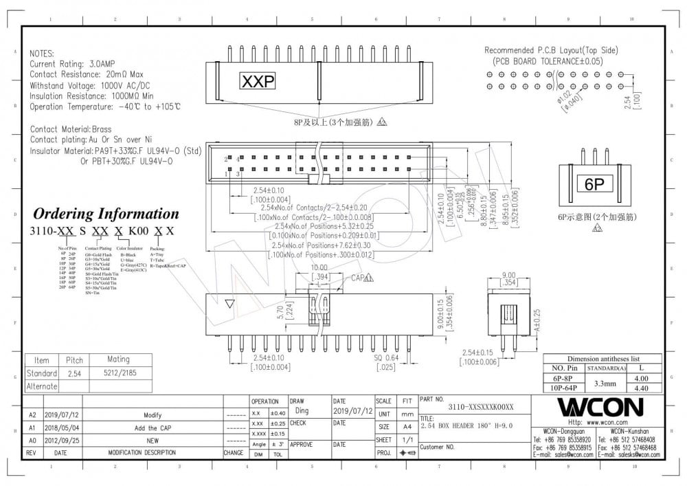 Wcon 3110 series product drawing preview