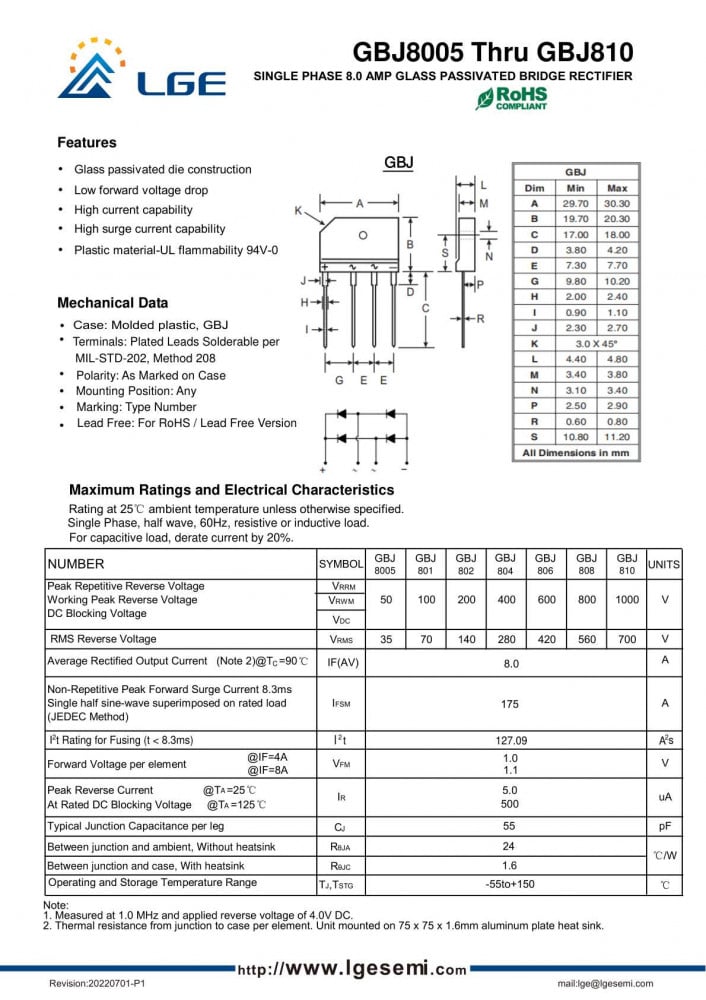 GBJ810 datasheet page 1