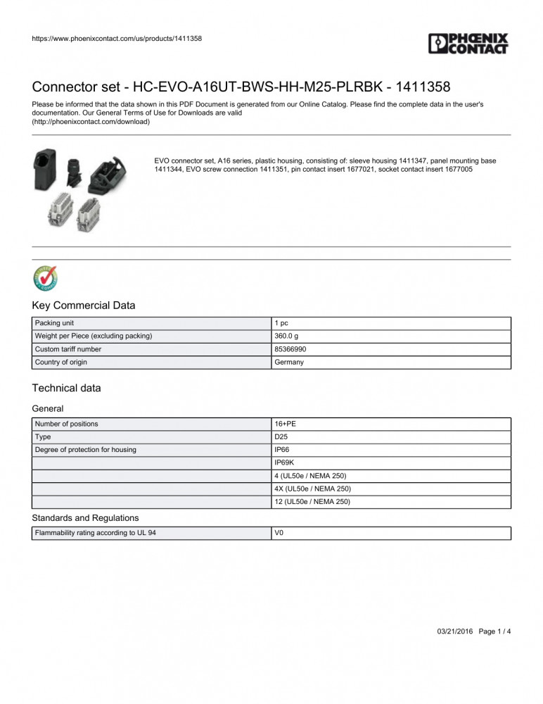 Phoenix Contact 1411358 product overview