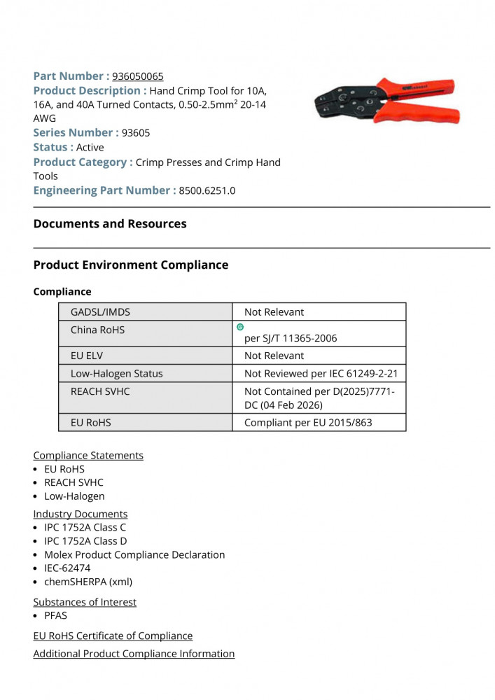 MOLEX 936050065 product document image 1