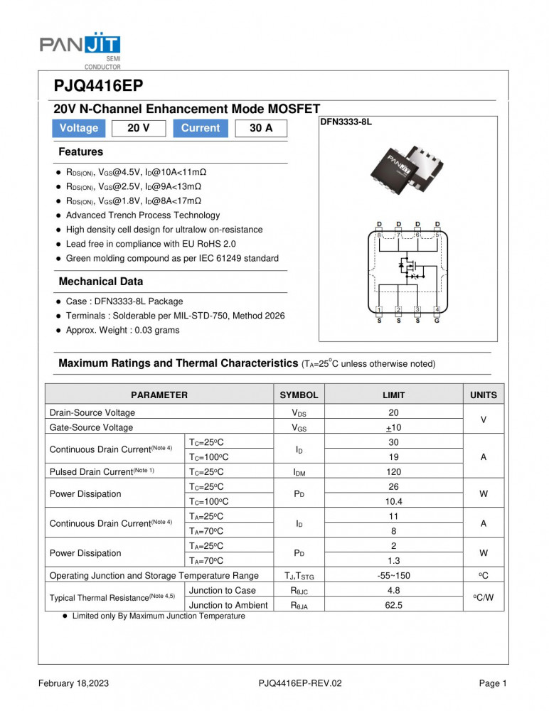 PJQ4416EP datasheet page 1
