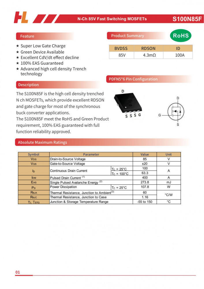 S100N85F datasheet page 1