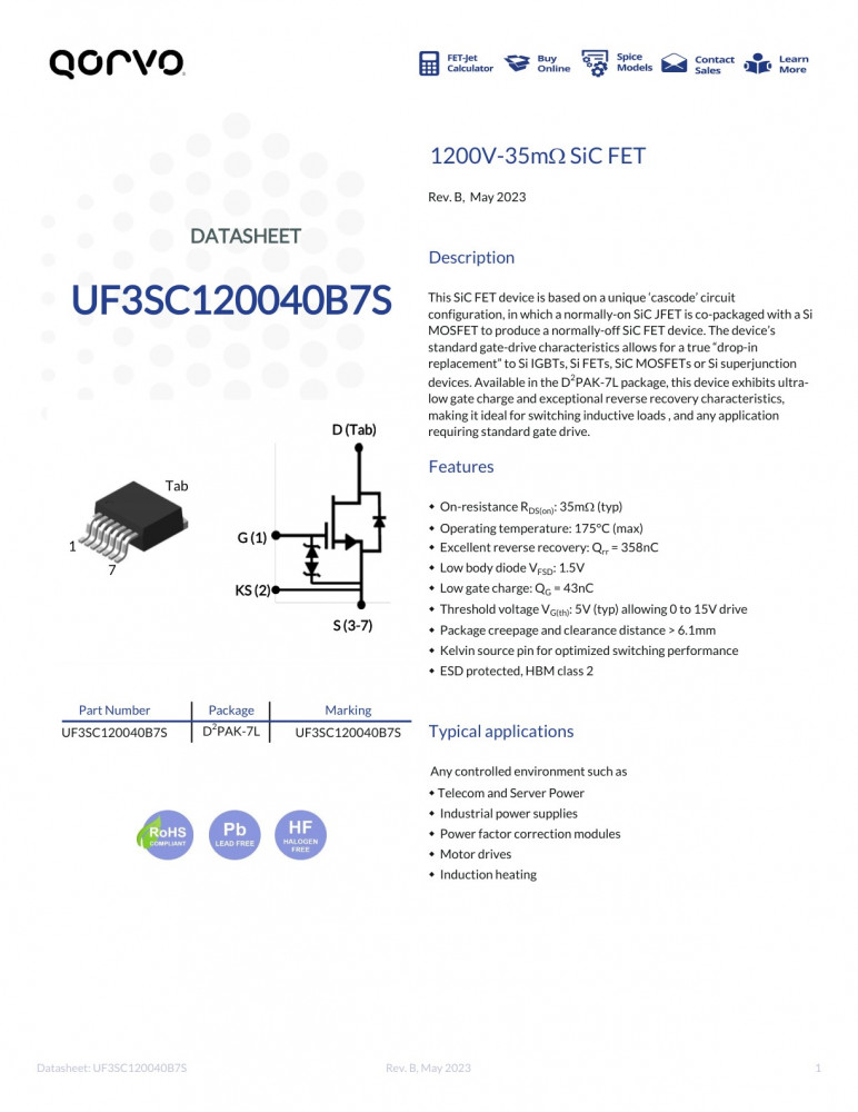 UF3SC120040B7S datasheet page 1