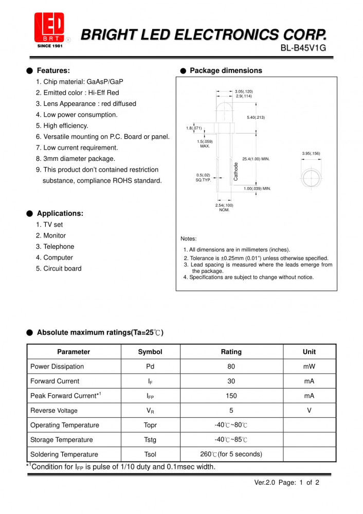 BL-B45V1G datasheet page 1