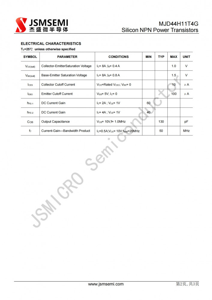MJD44H11T4G technical document page 2